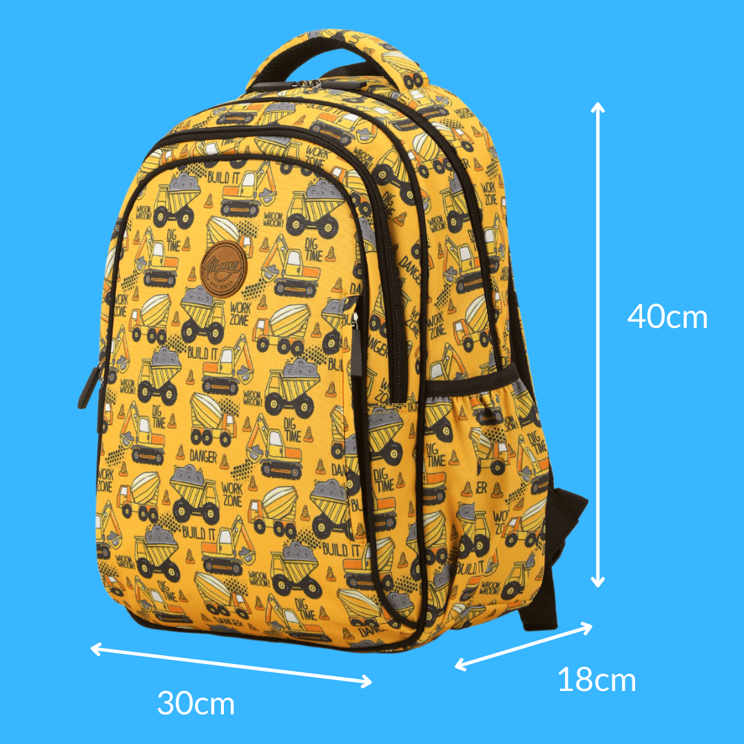 Yellow Construction Midsize Kids Backpack Preschool/Kindergarten/Prep ...